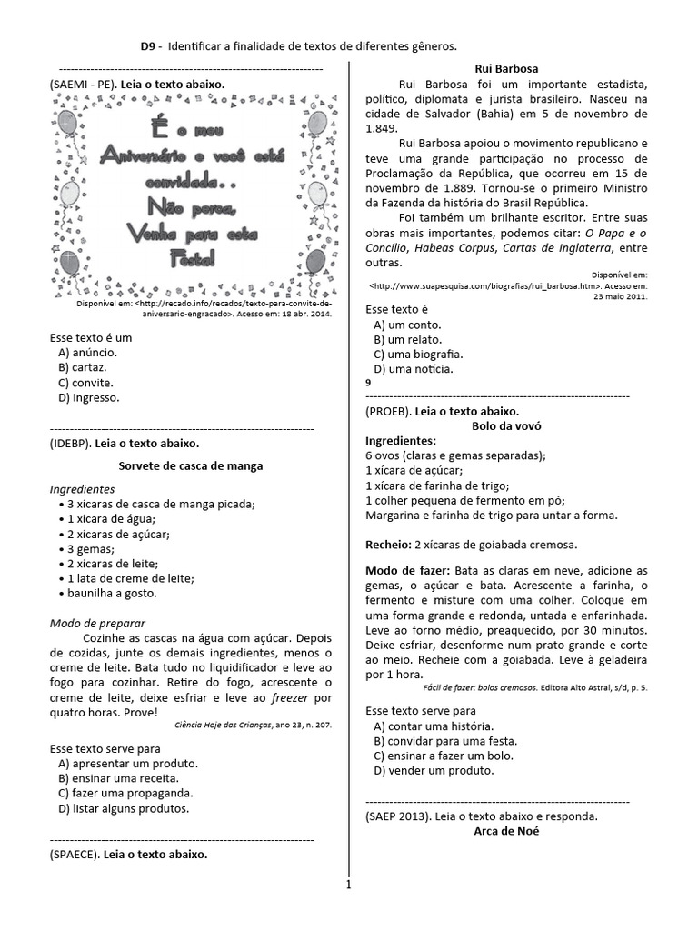 Finalidade de Textos Diversos | PDF