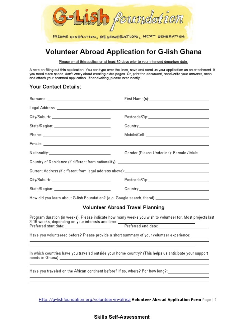 Volunteer in Africa Application Form | PDF | Volunteering | Small Business