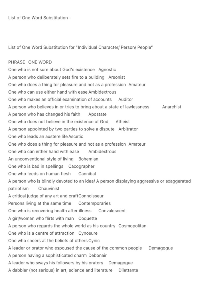 One Word Substitutions Guide | PDF | Phobia | Government