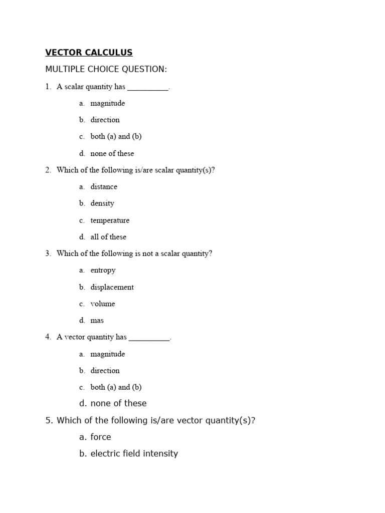 vector MCQ | PDF | Magnetic Field | Euclidean Vector