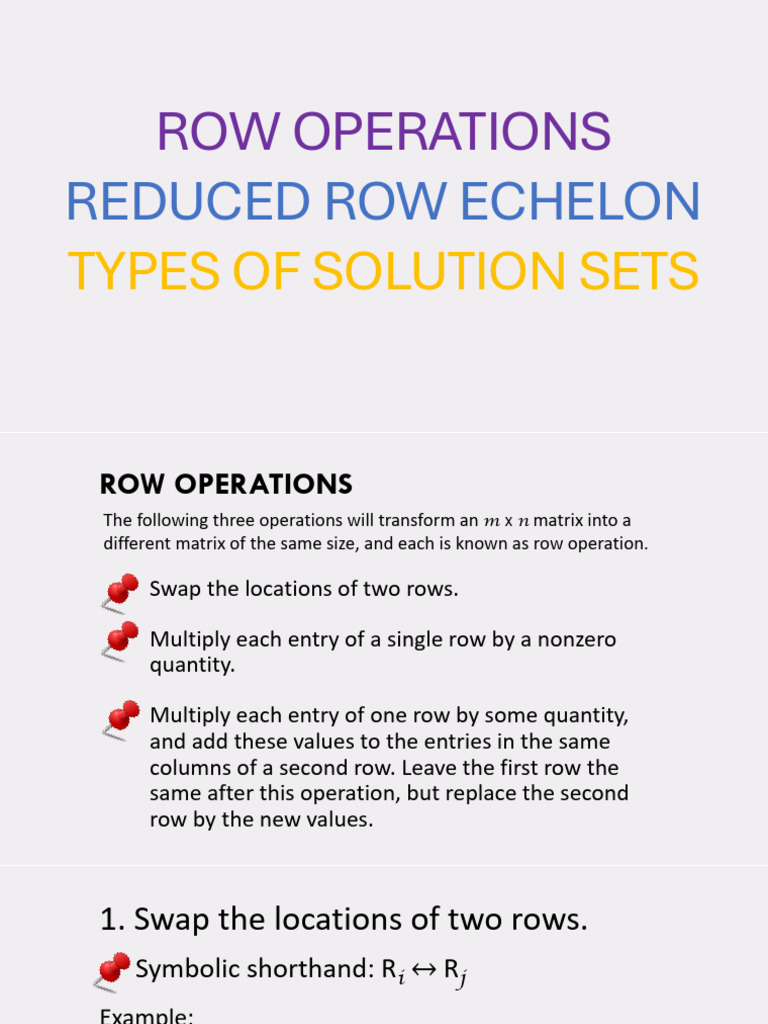 Row Operations RREF Solution Sets | PDF | System Of Linear Equations | Applied Mathematics