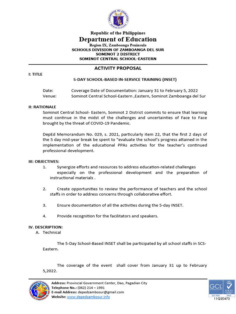 Activity-Proposal-SCHOOL-BASED INSET | PDF