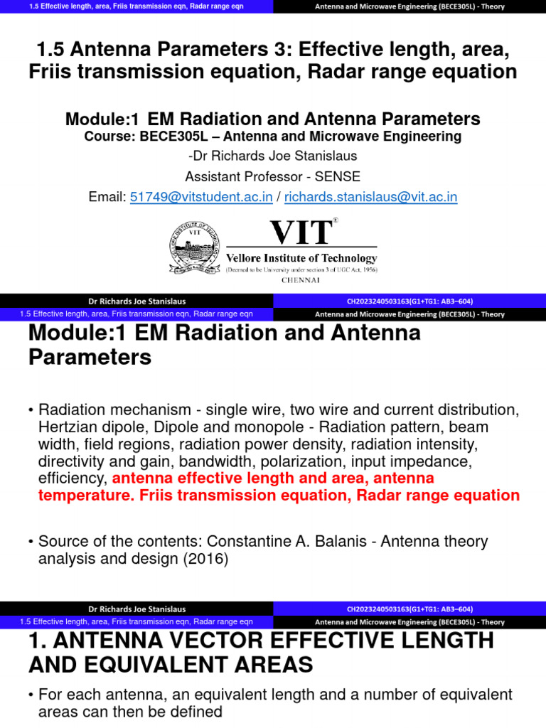 AME - 1.5 Antenna Parameters 3, Friis Transmission Equation, Radar ...