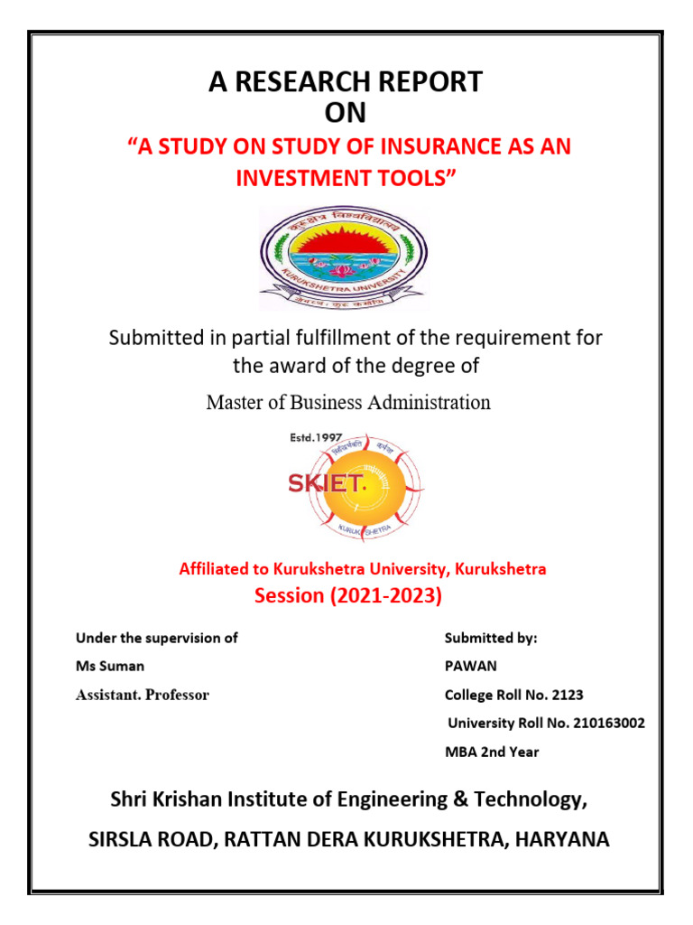 Pawan Final Research Report | PDF | Insurance | Life Insurance