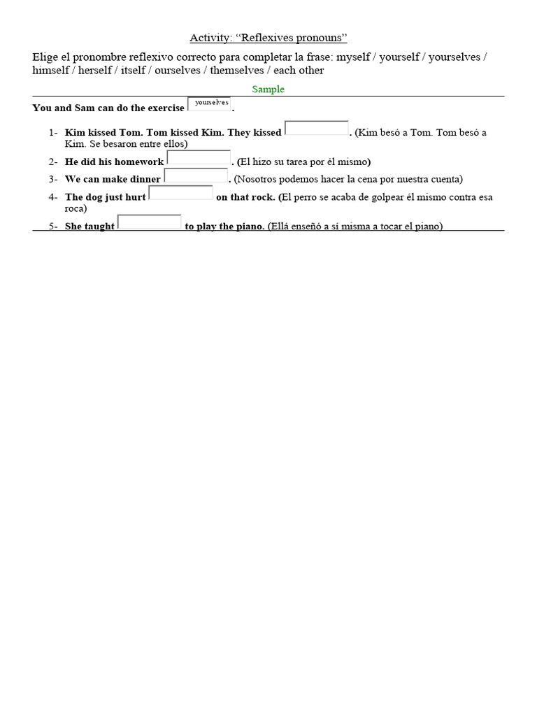 Reflexive Pronouns | PDF