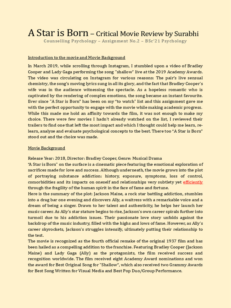A Star is Born - Movie Review from the lens of clinical psychology ...