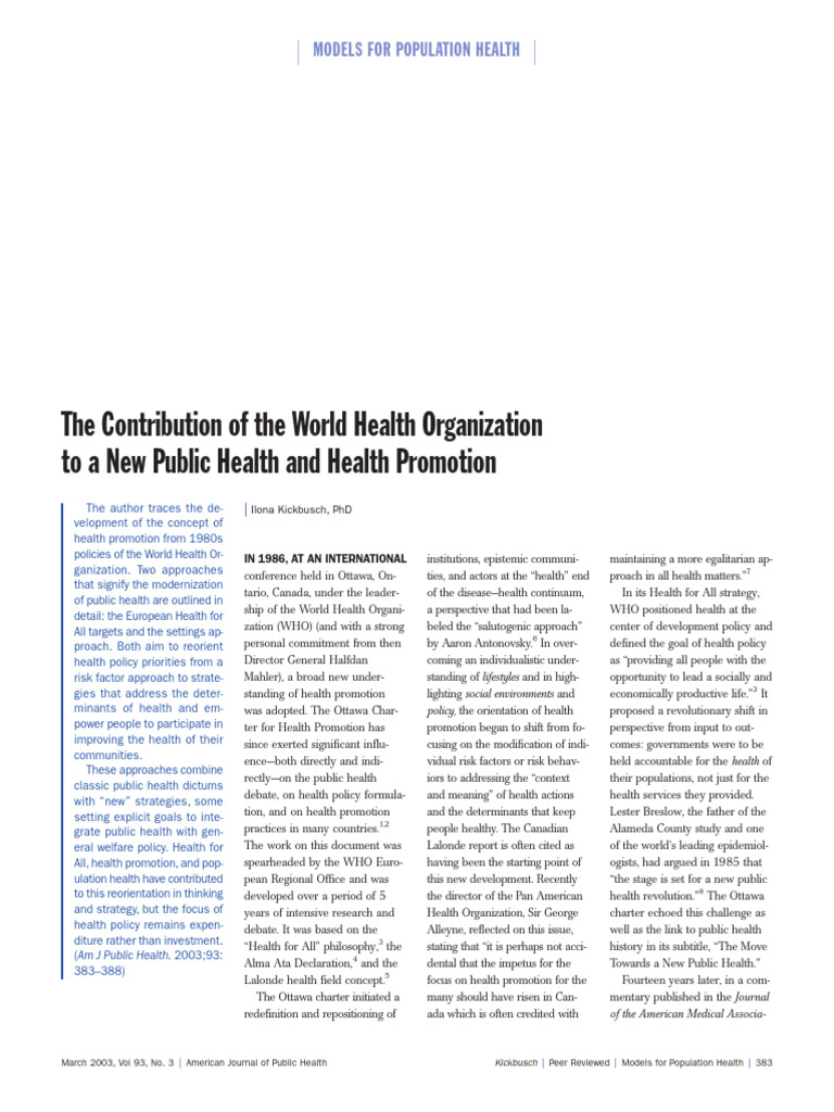 WHPL Canon Kickbusch 2003 Contribution of The WHO To A New Public ...