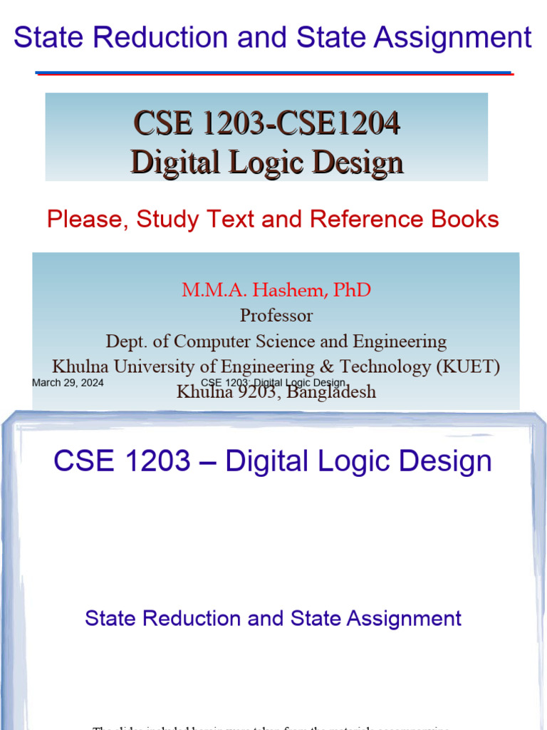 CSE 1203 State Reduction and Assignment | PDF | Logic Gate | Computer Engineering