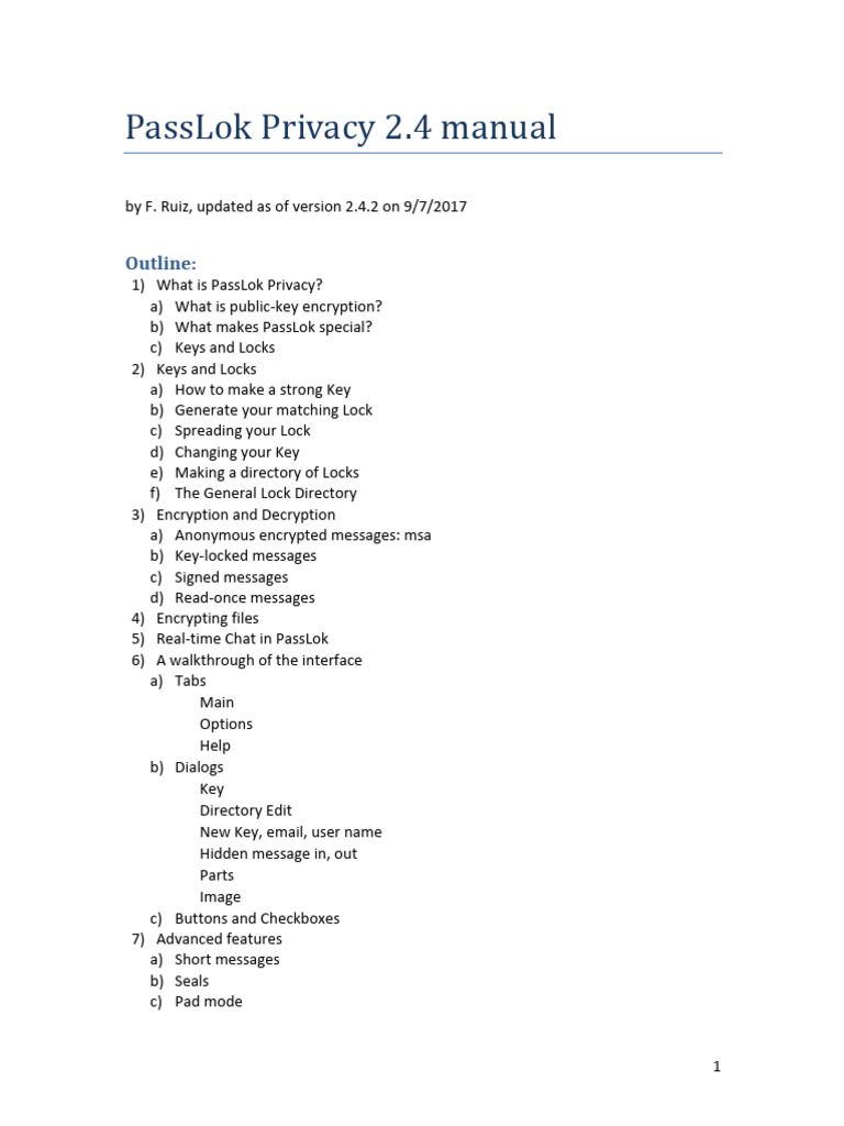 passlok_manual | PDF | Key (Cryptography) | Encryption