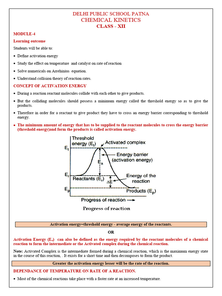 Chemical Kinetics Module: Class XII | PDF | Reaction Rate | Activation ...