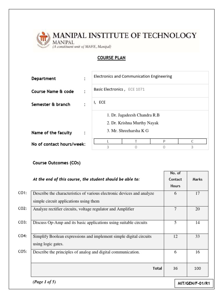 Basic Electronics Course Plan ECE 1071 | PDF | Electronic Circuits ...