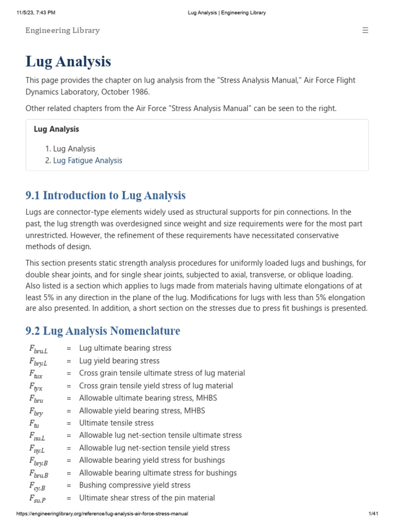 Lug Analysis - Engineering Library | PDF | Strength Of Materials | Bending