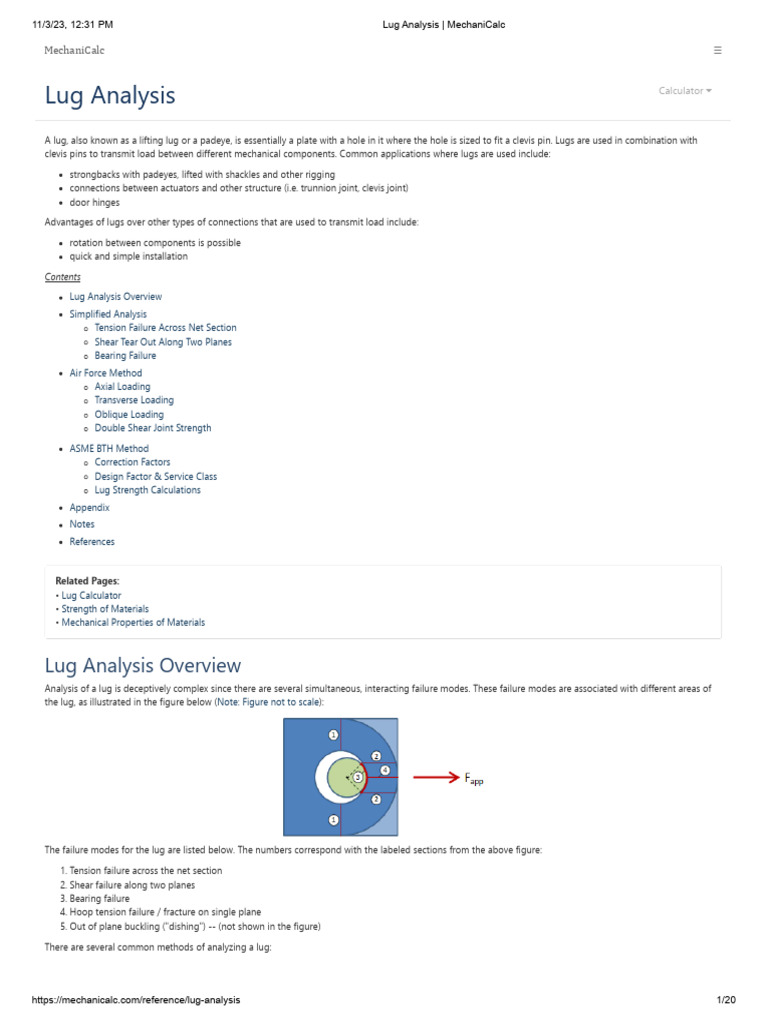 Lug Analysis - MechaniCalc | PDF | Strength Of Materials | Stress (Mechanics)