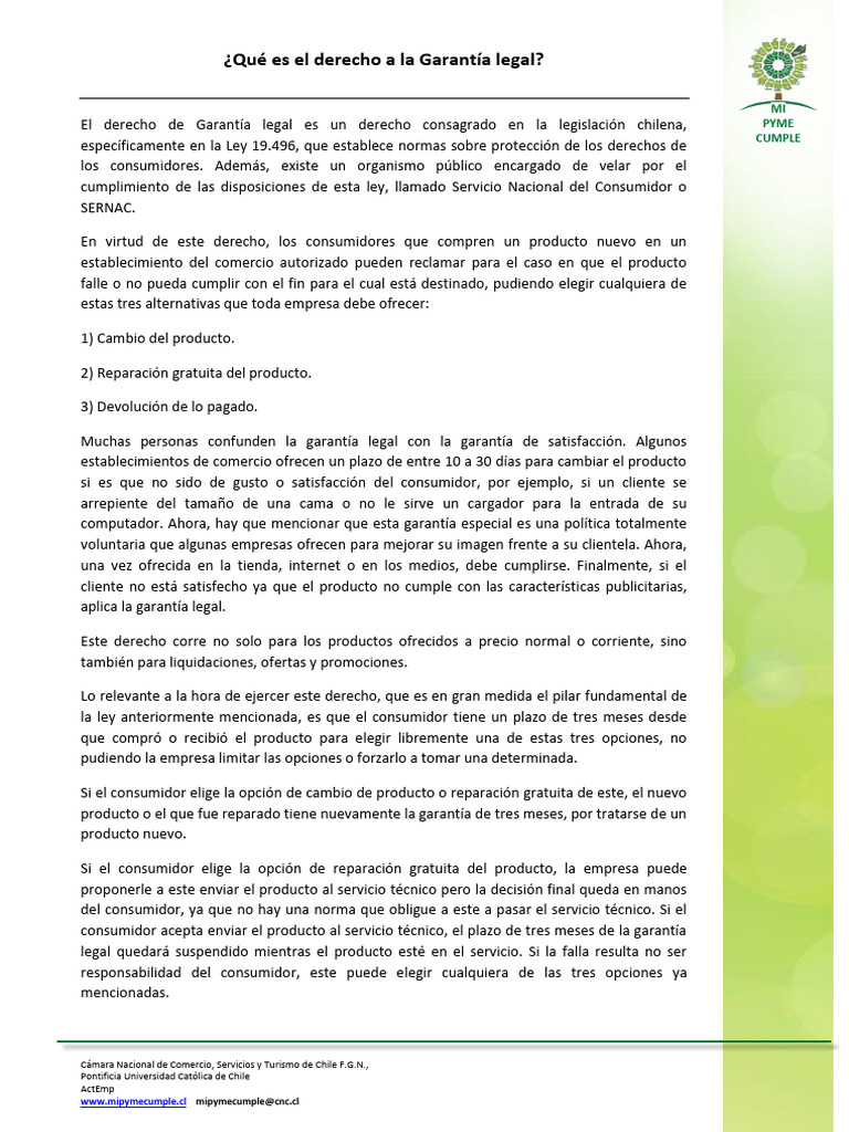 Derecho Del Consumidor. Que Es El Derecho de Garantia Legal | PDF | Los ...