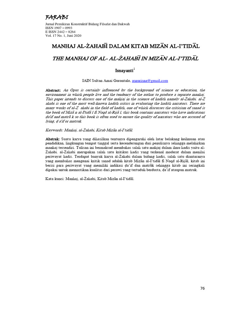 Manhaj Al-Zahabi dalam Mizan al-I'tidal | PDF