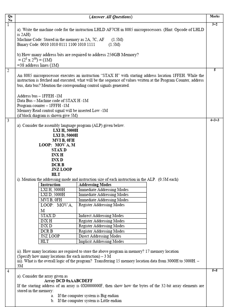 Microprocessor Exam Questions | PDF | Central Processing Unit | Digital Electronics