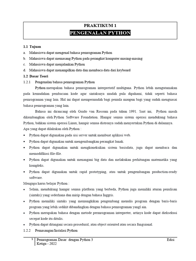 Pengenalan dan Instalasi Python 3 | PDF | Metode & Bahan Ajar | Komputer