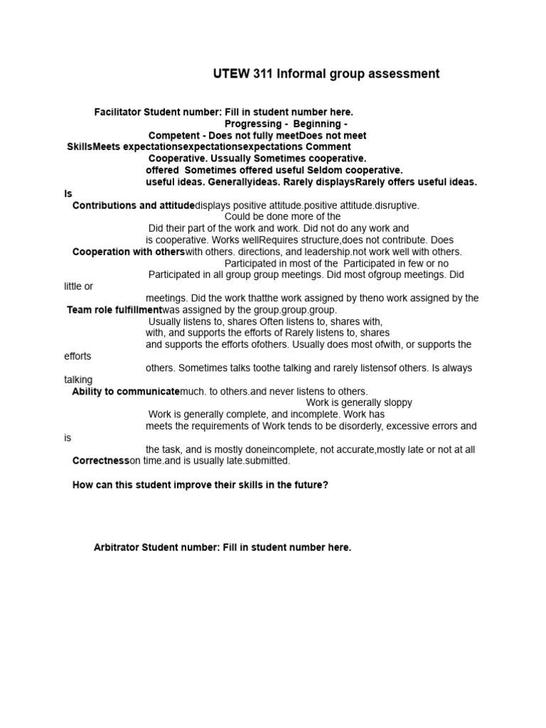 2023-03 UTEW 311 Informal Group Assessment Rubric-_230404_090545 | PDF ...