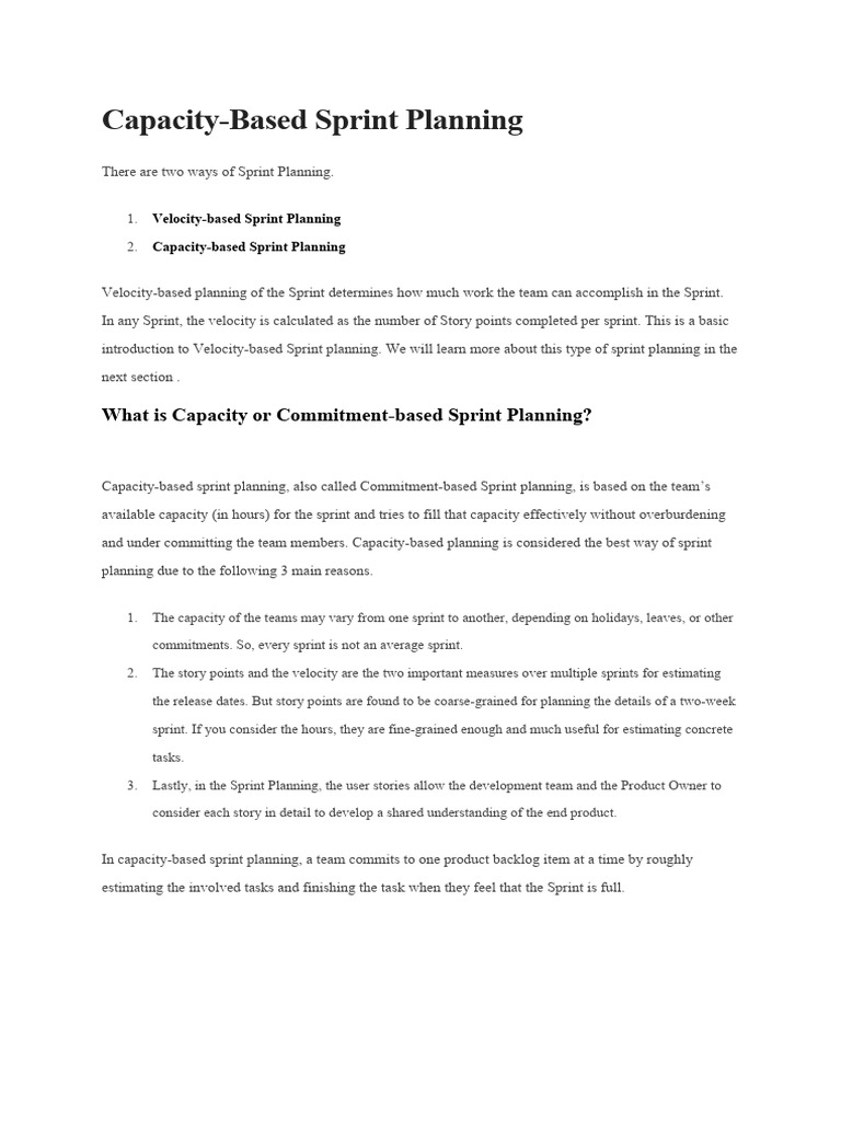 Capacity in Sprint | PDF | Scrum (Software Development)