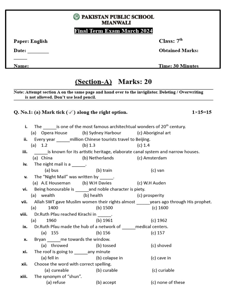 7th Grade English Final Exam 2024 | PDF | Linguistics