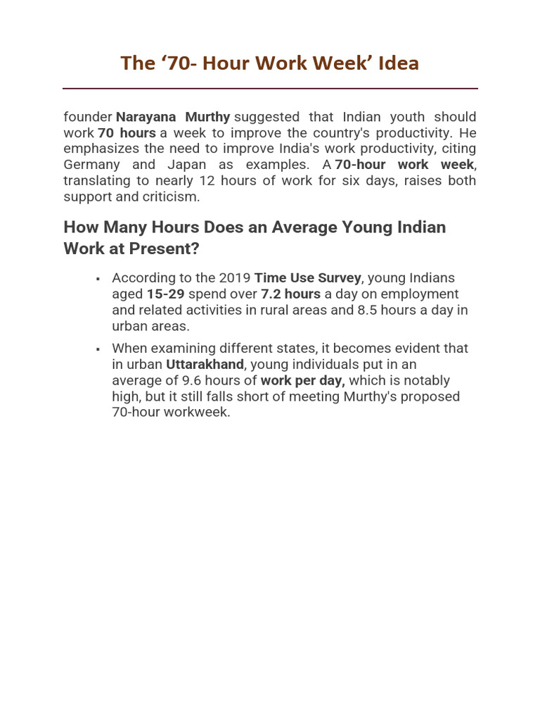 The ‘70­ Hour Work Week’ Idea | PDF | Working Time | Startup Company