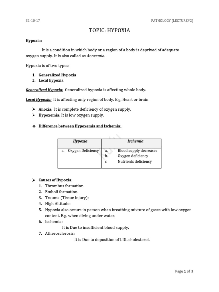Understanding Hypoxia: Types, Causes, and Treatment | PDF | Medical ...