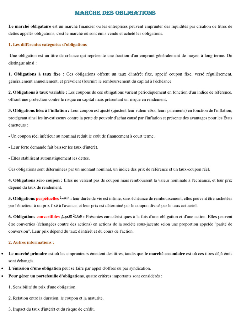 Marché des Obligations : Types et Caractéristiques | PDF | Obligation ...