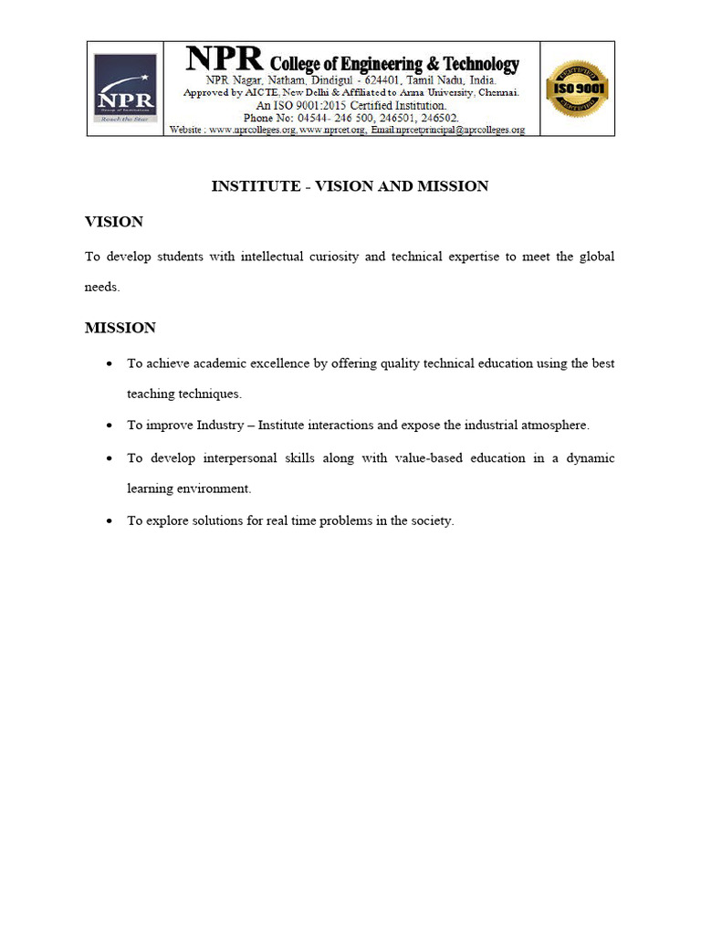 2 & 3 - Institutional Vision, Mision, PO, PSO, PEO | PDF | Engineering ...