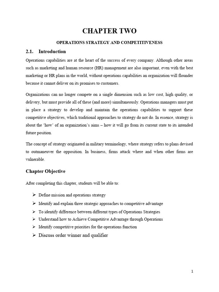 OM CHAPTER TWO Final | PDF | Competitive Advantage | Strategic Management
