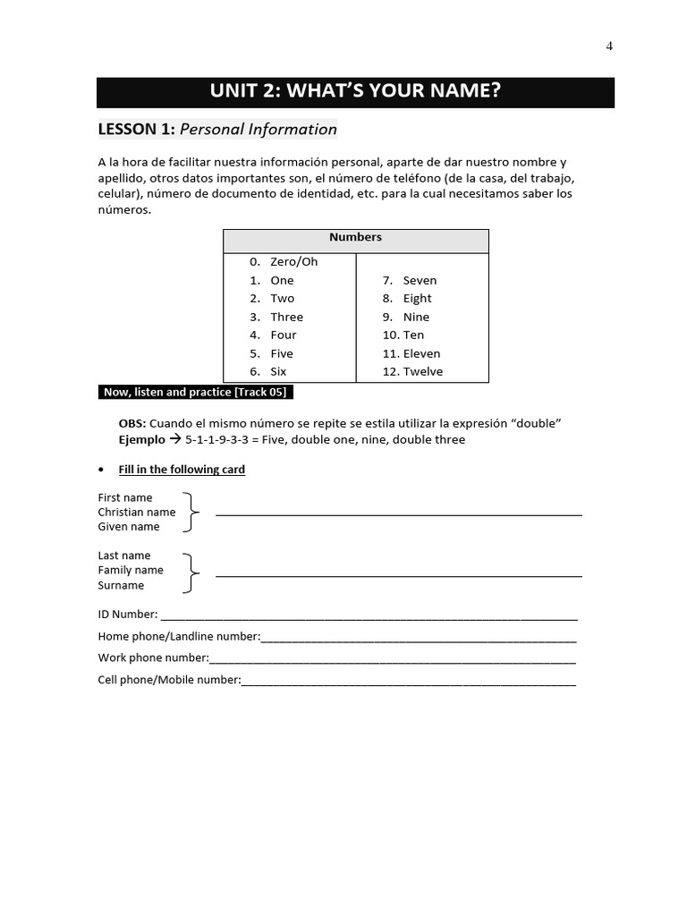 Teens - Beginners. (SB) - U2. What - S Your Name | PDF | Asunto (gramática) | Lingüística