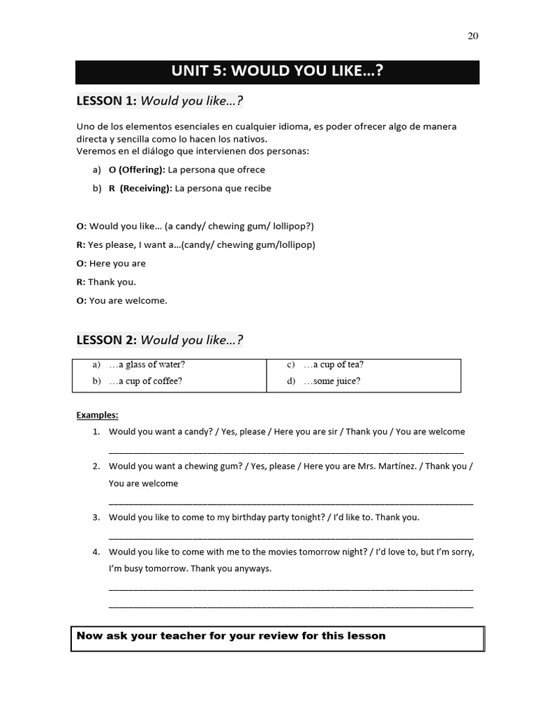 Teens - Beginners. (SB) - U5. Would You Like | PDF