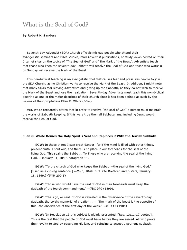 Misconceptions of the Seal of God | PDF | Jesus | Seventh Day Adventist ...
