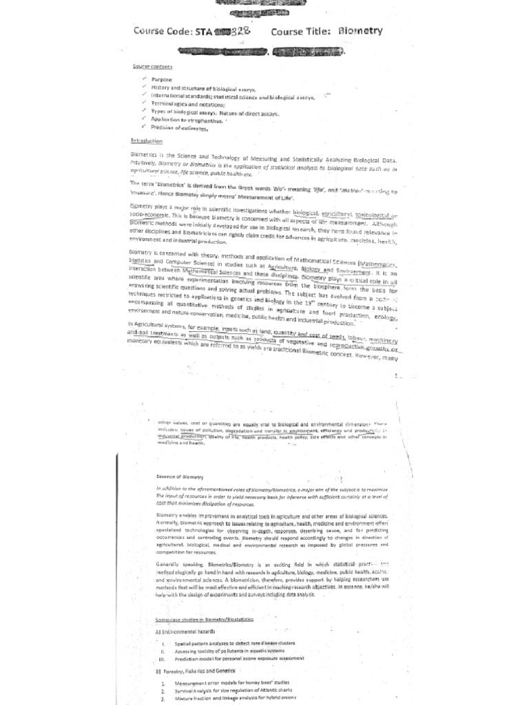 STA328 BIOMETRY | PDF