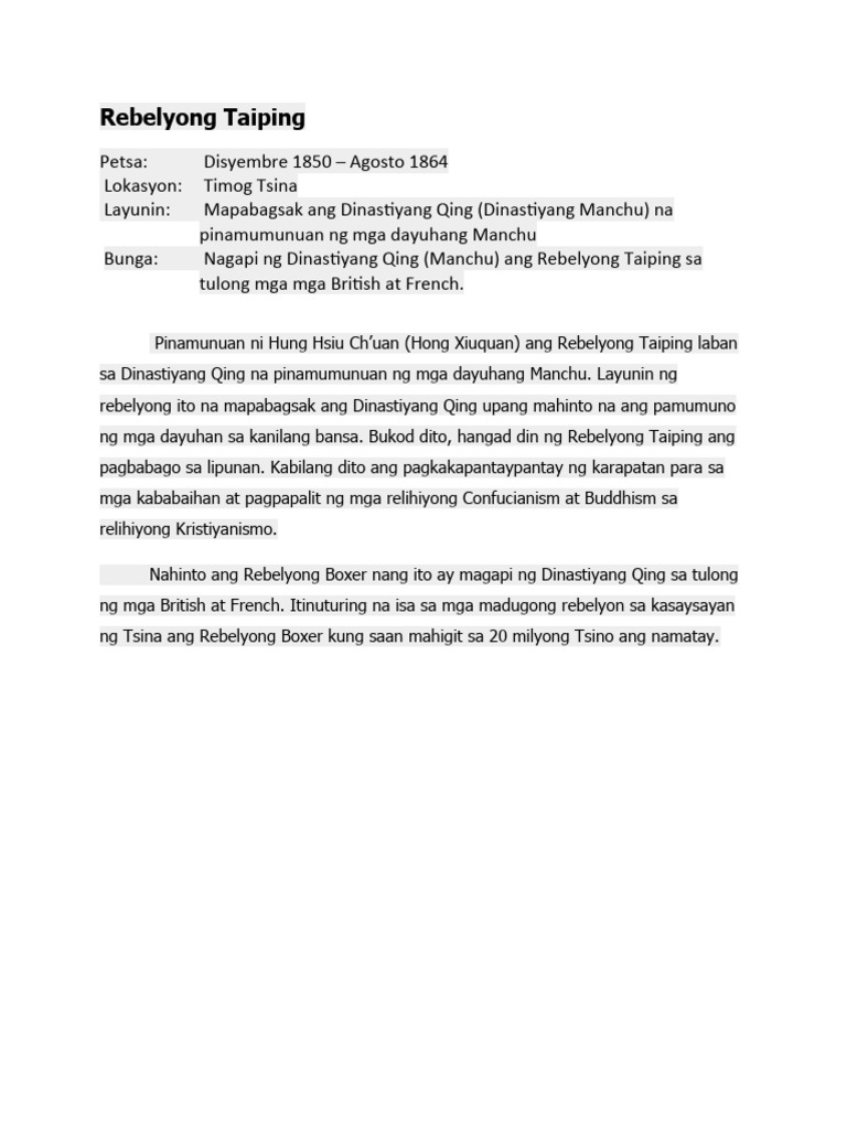Rebelyong Taiping | PDF