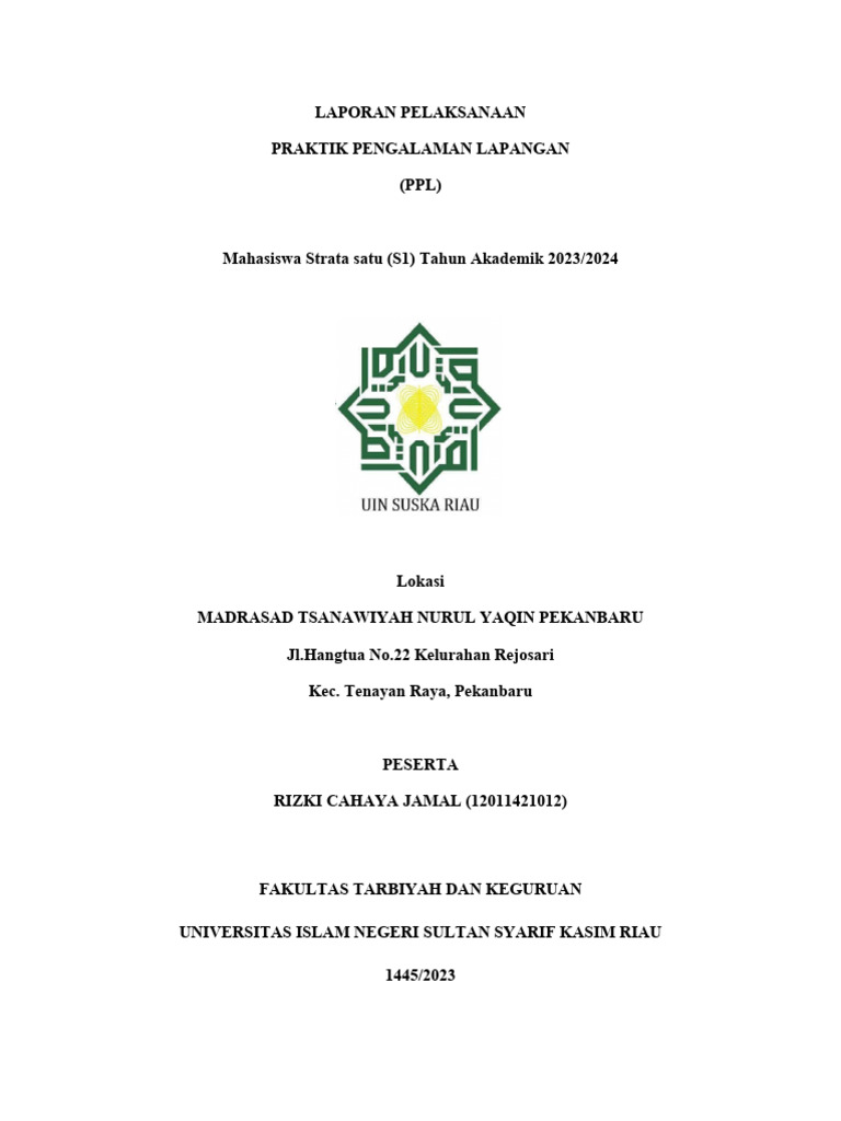Laporan PPL RIZKI CAHAYA JAMAL 2023 | PDF