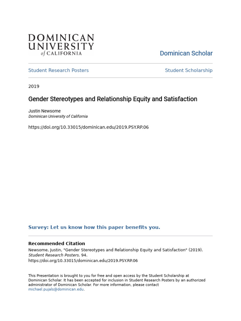 Gender Stereotypes and Relationship Equity and Satisfaction | PDF | Gender | Gender Studies