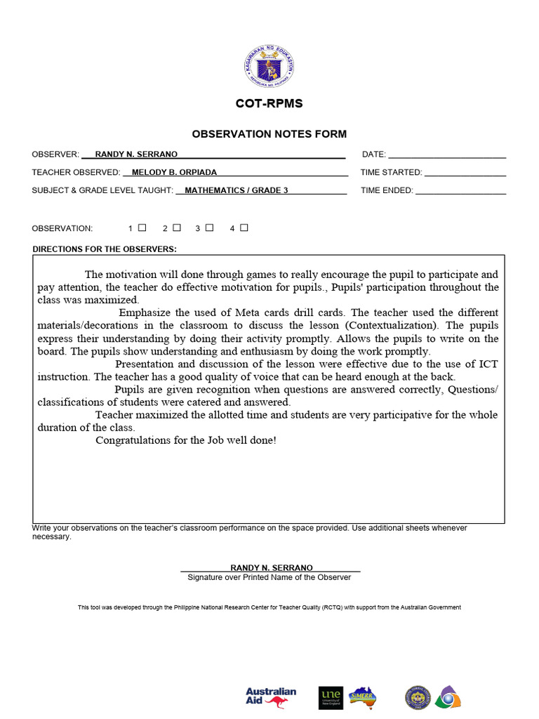 Obeservation-Form-Fil 22-23 | PDF