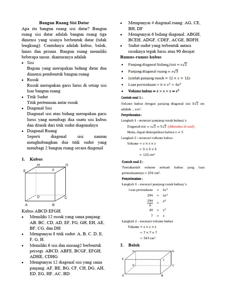 Ringkasan Bangun Ruang Sisi Datar | PDF
