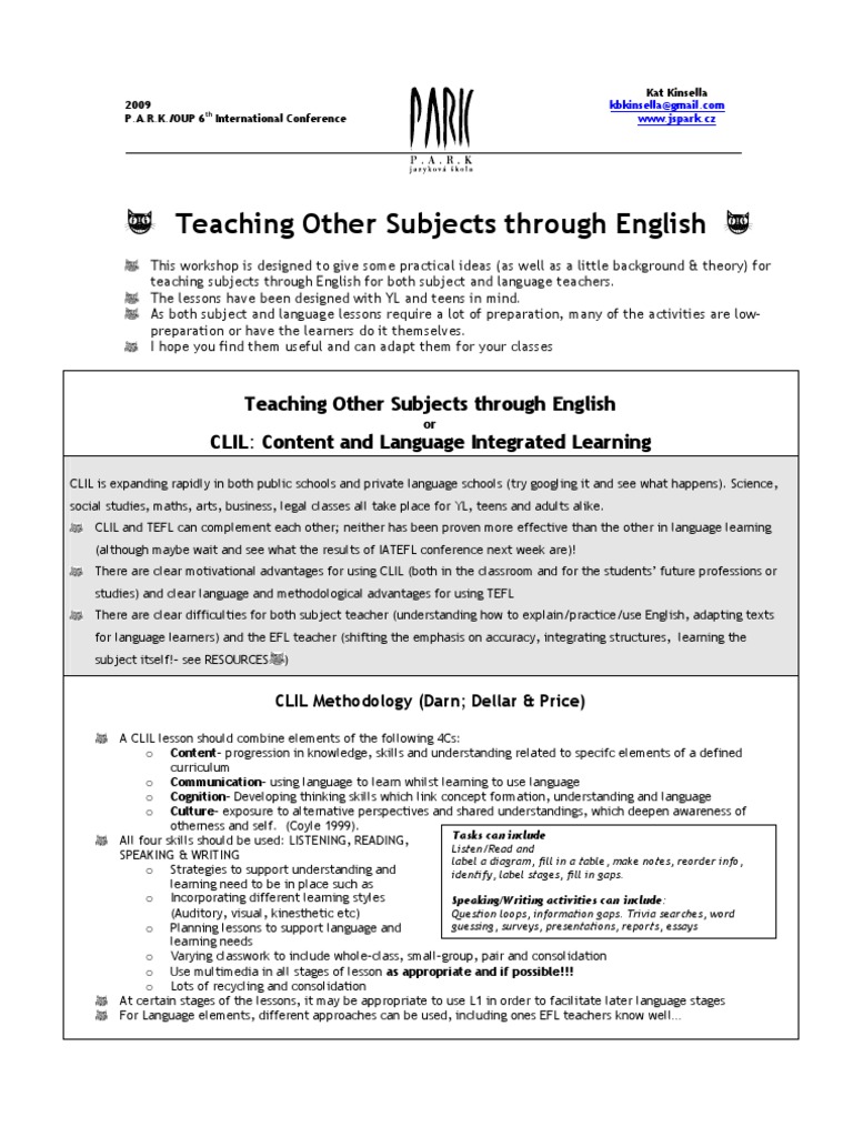 CLIL Strategies for Teaching Subjects in English | PDF | English As A ...