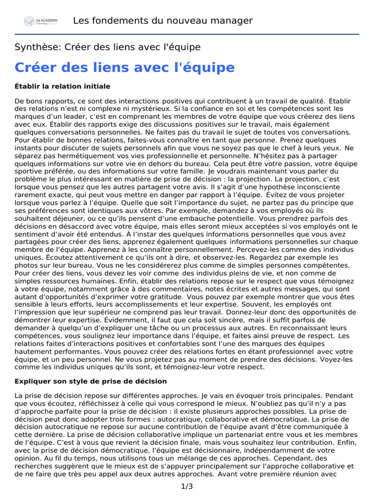 Créer des liens avec son équipe | PDF