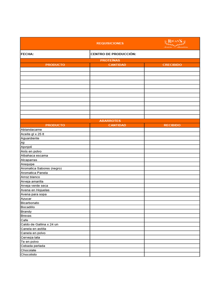 Formato de Requisiciones 2023 | Descargar gratis PDF | Postres | Panes