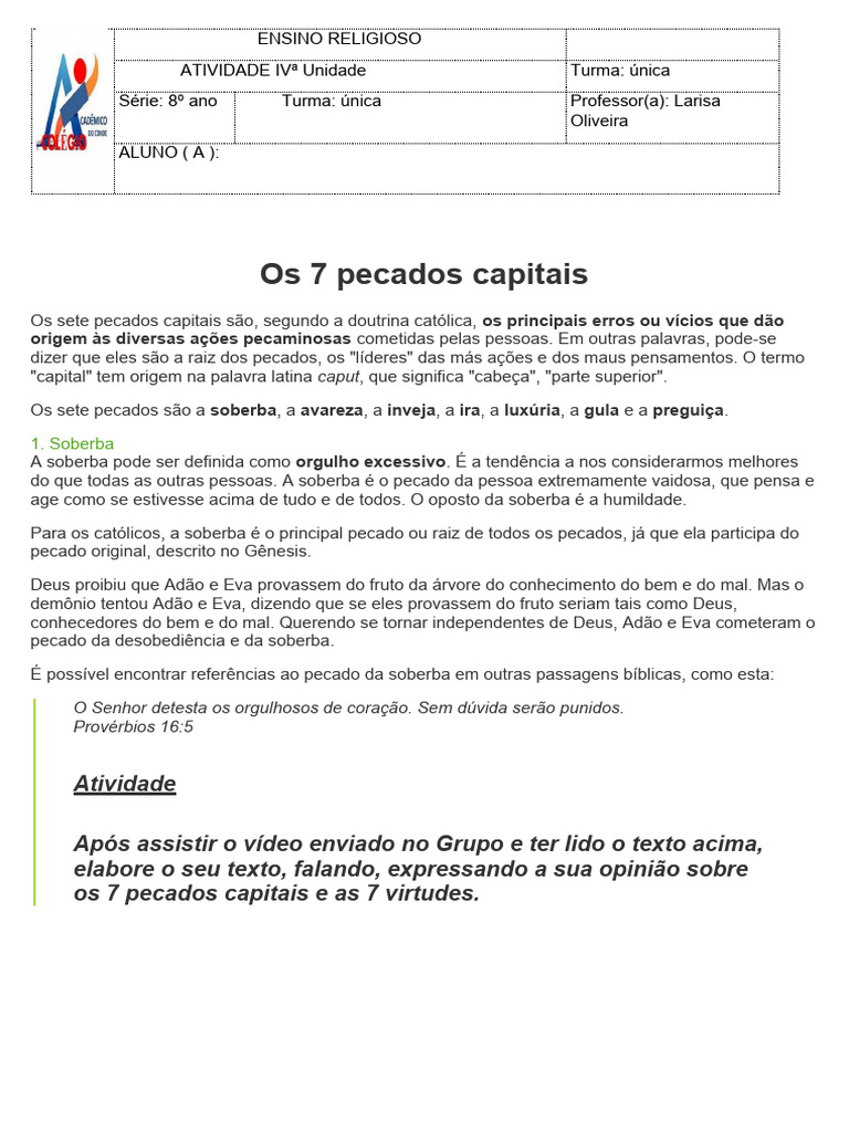 Os Sete Pecados Capitais | PDF