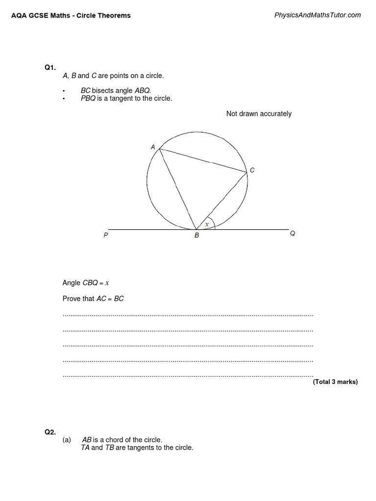 Circle Theorems Practice Questions | PDF | Circle | Angle