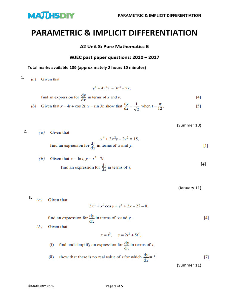 PARAMETRIC-IMPLICIT-DIFFERENTIATION (4) | PDF | Mathematics | Mathematical Physics