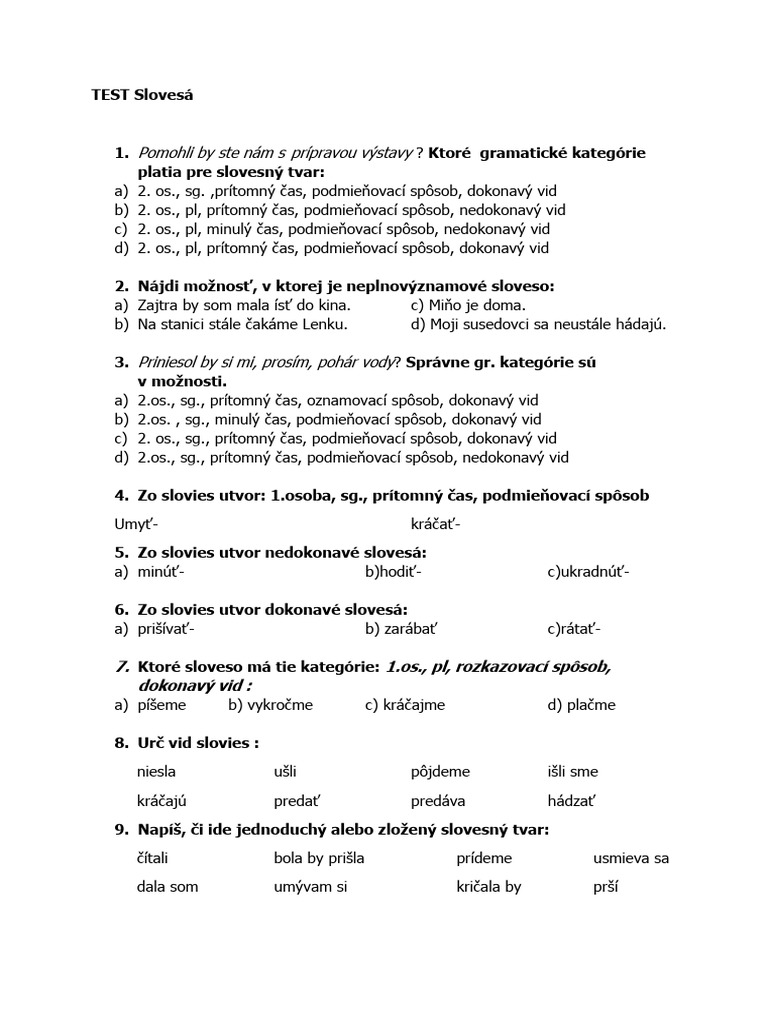 Test Slovesá | PDF