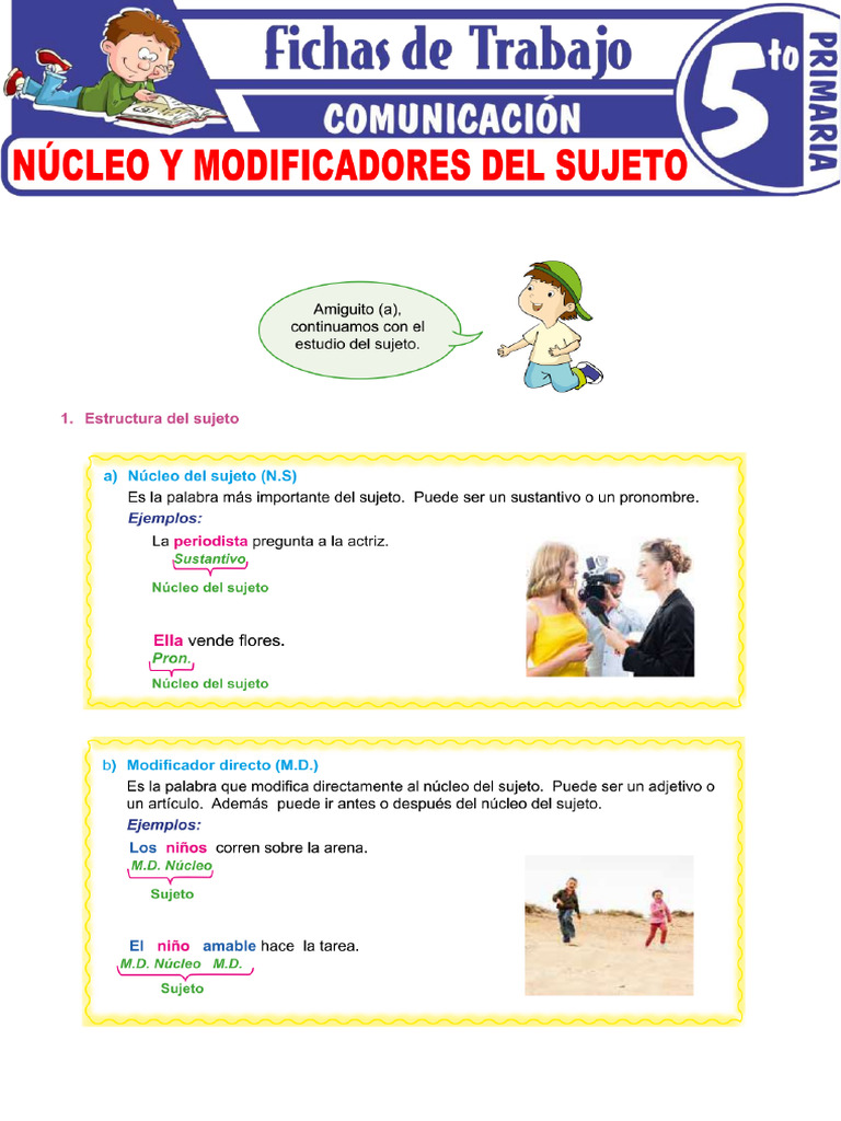 Núcleo y Modificadores Del Sujeto para Quinto Grado de Primaria | PDF Núcleo y Modificadores Del Sujeto para Quinto Grado de Primaria | PDF