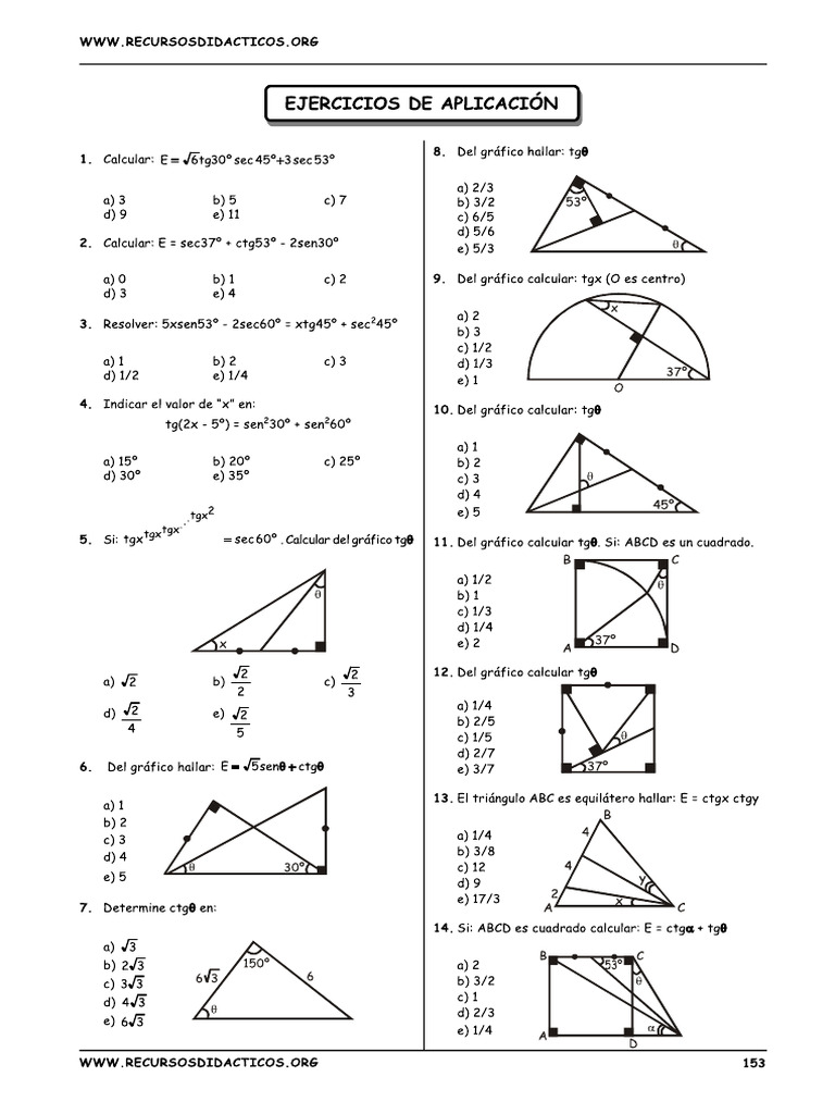 Razones Trigonométricas de Triángulos Notables para Cuarto de Secundaria | PDF