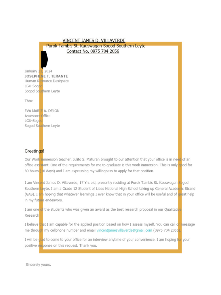 Application Letter For Emersion | PDF
