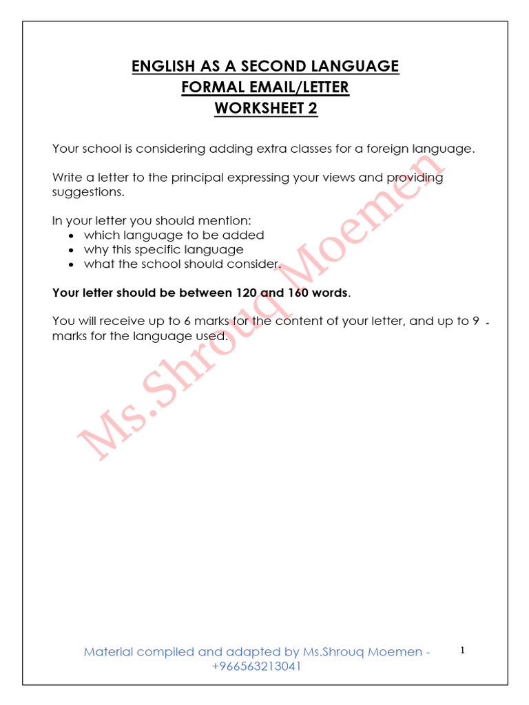 Formal Letter Worksheet 2 | PDF | Human Communication | Linguistics