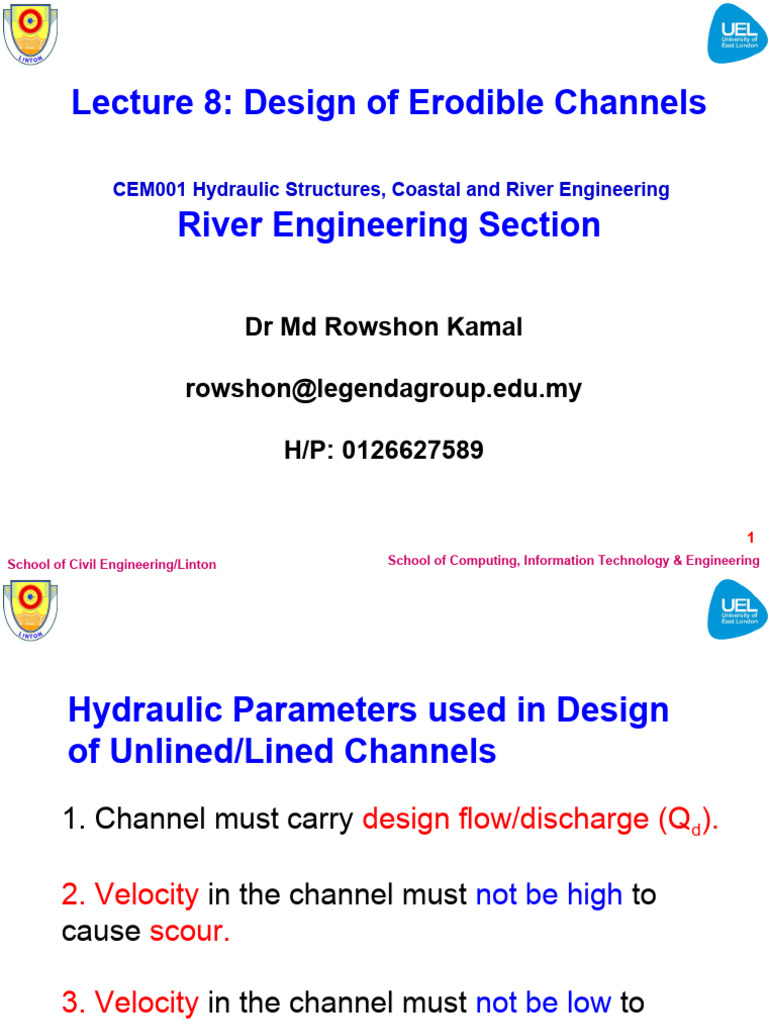 Design of Erodible Channels | PDF | Force | River